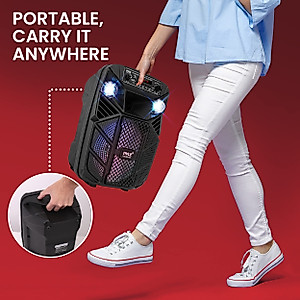 Pyle Bluetooth PA Speaker System - 300W Rechargeable Outdoor Bluetooth Speaker Portable PA System w/ 8” Subwoofer 1” Tweeter, Microphone in, MP3/USB, Radio, Remote - Pyle PPHP838B, Black