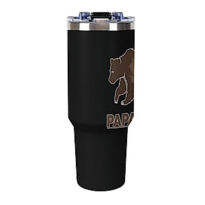 Papa Bear 40 Oz Tumbler Insulated Stainless Steel Water Bottle Travel Mug Car Cup with Handle And Straw