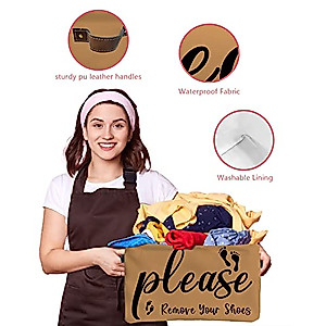 Please Remove Your Shoes Storage Basket Waterproof Cube Storage Bin Organizer with Handles, Farmhouse Brown Collapsible Storage Cubes Bins for Clothes Books Toys 15"x11"x9.5"