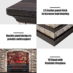 Amerlife Electric Fireplace with Mantel 44'' Laminate Finish TV Stand & 23'' Insert Heater Combination, Rustic Entertainment Center for TVs up to 50'', Great Living Room, Bedroom Red