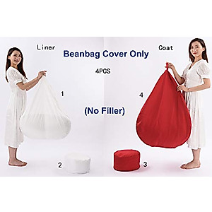 AMTOOCH Double Layer Bean Bag Chair Cover Beanless Bag Recliner Washable Memory Foam Bag Plush Animal Stuffed Storage Footstool Seat Lounge Chair Lined(Beanbag Cover Only)