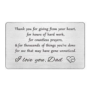 FALOGIJE Dad Gifts Engraved Wallet Card - Thank You Dad I Love You - Birthday Card for Dad, Fathers Day, Christmas