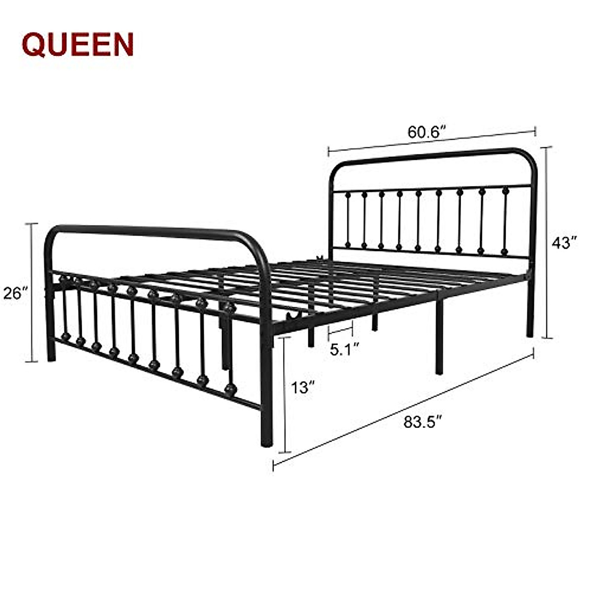 NEEBIRGELIA Black Metal Bed Frame Queen Size with Headboard and Footboard Single Platform Mattress Base,Metal Tube and Iron-Art Bed（Queen,Black）