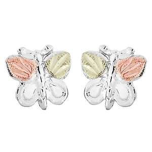 Diamond-Cut Butterfly Earrings, Sterling Silver, 12k Rose and Green Black Hills Gold