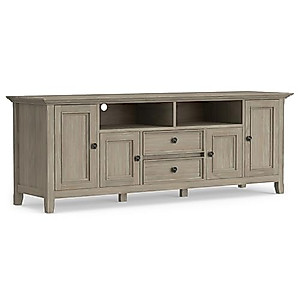 SIMPLIHOME Amherst SOLID WOOD 72 Inch Wide Transitional TV Media Stand in Distressed Grey for TVs up to 80 Inch, For the Living Room and Entertainment Center