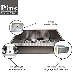 Generic Pius-36"" Farmhouse Square Front Single Bowl Kitchen Sink in Stainless Steel, Large, FARMSINK2