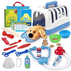 KAEGREEL Pet Care Playset, 29Pcs Kids Doctor Kit for Pet Treating Pretend Play for Girls Boys Aged 3 4 5 6 7 Years Old