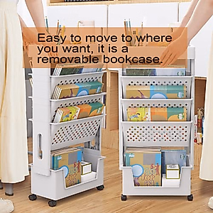 APBATS 5 Tier Book Rack Storage Bookshelf, Removable Movable Unique Bookcase, Utility Organizer White Bookshelves for Kids Children Students Study in Bedroom Living Room Home School