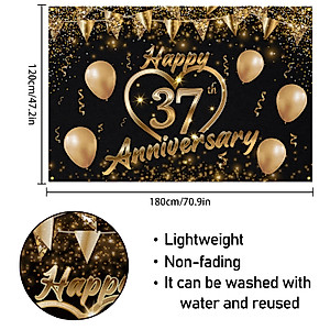 Happy 43rd Anniversary Backdrop Banner Decor Black Gold – Glitter Love Heart Happy 43 Years Wedding Anniversary Party 3.9 x 5.9 ft