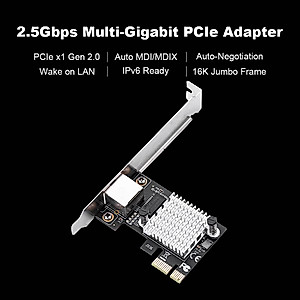 OKN 2.5GBase-T PCIe Network Adapter RJ45 LAN Controller up to 2500 Mbps PCI Express Gigabit Ethernet Card with Standard and Low-Profile Brackets Support Windows and Windows Server