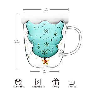 SHENDONG Christmas Tree Coffee Mugs Cute Mugs with Lid Tea Cup Milk Cup Double Wall Insulated Glasses Espresso Cup Best Christmas Gifts for Women Kids girls Men Office (Set of 2)