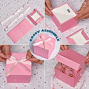 GP SUP 6”×6”×6”Pink Gift Boxes with Lids,12 Pcs Beautiful Squared Boxes with Ribbon Perfect for Weddings,Christmas, Birthday,Valentines Day