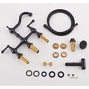 VCCUCINE Oil Rubbed Bronze Bridge Kitchen Faucet Brass with Side Sprayer, Antique Brass 8 Inch Centerset 4 Hole 2 Handle Farmhouse Sink Faucet, Stainless Steel Kitchen Faucets for Sink 3 Hole