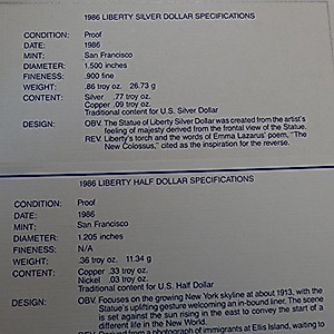 1986 Statue of Liberty Two Coins Proof Set Mint State