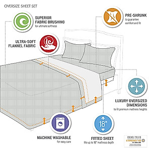 Beautyrest Cotton Sheet Set Cozy Print 100% Cotton Flannel Sheets Warm & Fuzzy Bedding Set, Oversized Sheets, Deep Pocket Fits Up to 16" Mattress Cal King Bed Sheets Cal King Seafoam 4 Piece