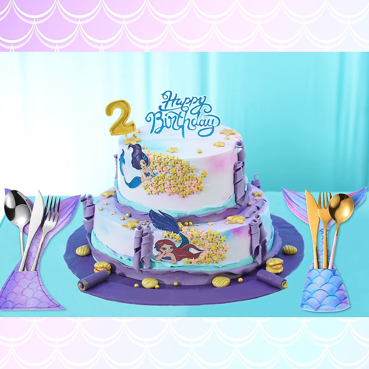 Yaomiao 24 Pack Mermaid Utensil Cutlery Holders Mermaid Tail Shape Pouch Bags Felt Silverware Holder Bag Silverware Organizer Utensil Sleeve for Knife Forks for Mermaid Birthday Party Supplies