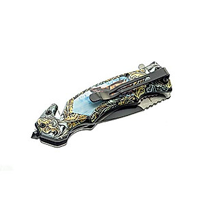 SE Spring Assisted Clip Point Folding Knife with Howling Wolf Design - KFD20024-2