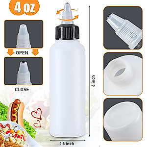 Yephets 32 Pack Semi-Transparent Boston Dispensing Bottles Empty Round LDPE Plastic Squeeze Dropper Bottles Squeeze Bottles with Twist Top Cap for Liquids Oils Art Crafts Kitchen Household (4 oz)