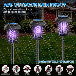 Qualirey 4 Pcs Solar Bug Zapper Outdoor Waterproof Mosquito Zapper Outdoor Mosquito Killer Lamp for Indoor Garden Patio Backyard Use Insect Fly Pest Mosquito Repellent, Purple and White Light