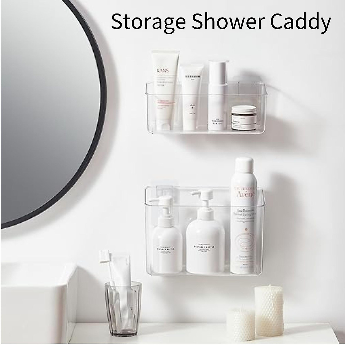 vacane Plastic Over Cabinet Door Organizer, Adhesive Mount Storage Organizer Container Makeup Organizer Hanging Basket Bins For Craft Room, Pantry, Office, Space Saving Holder for Kitchen Bags-L