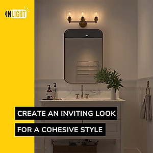 GETINLIGHT 20" Wide 3-Light Gold Bathroom Vanity Light with Clear Ribbed Glass Shade, Bulb Not Included, IN-0444-3-GD