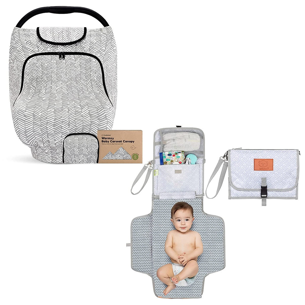 KeaBabies Car Seat Cover for Babies and Portable Diaper Changing Pad - Baby Car Seat Canopy for Spring, Autumn, Winter - Waterproof Foldable Baby Changing Mat - Universal Stretch Fit Car Seat Cover