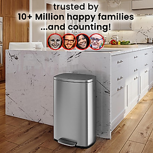 iTouchless SoftStep 13.2 Gallon Step Trash Can with Odor Filter System, Stainless Steel 50 Liter Pedal Garbage Bin for Kitchen, Home, Office, Silent and Gentle Lid Close