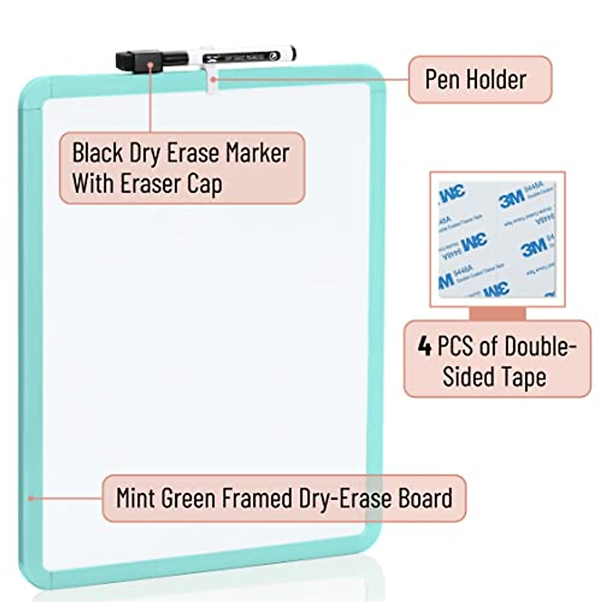 Mr. Pen- Dry Erase Board, 14” x 11” with a Black Dry Erase Marker, Mint Green Frame, Small White Board Dry Erase, Dry Erase Board Small Dry Erase Board, Small Whiteboard