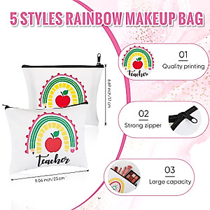 Amylove 10 Pcs Teacher Gift Bags Set Teacher Graduation Appreciation Gifts for Women Christmas Gift 5 Teacher Rainbow Canvas Totes Bag 5 Teacher Makeup Cosmetic Bags