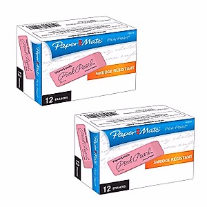 Paper Mate Pink Pearl Erasers, Large, 12-Pack (70521) 2 Packs of 12