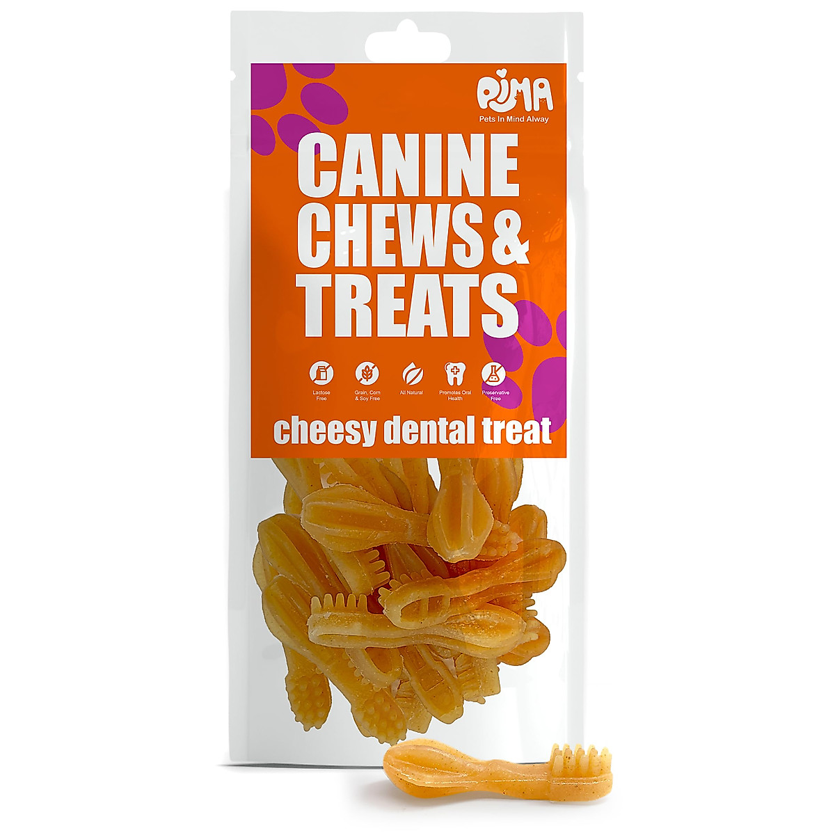 PIMA - Cheesy Dental Dog Brush Treat, Yak Cheese Dental Chews for Dogs, Natural Dog Teeth Cleaning Treat for Fresh Breath, Lactose, Corn, Grain, Soy & Rawhide - Free (4 oz, Dental Brush)