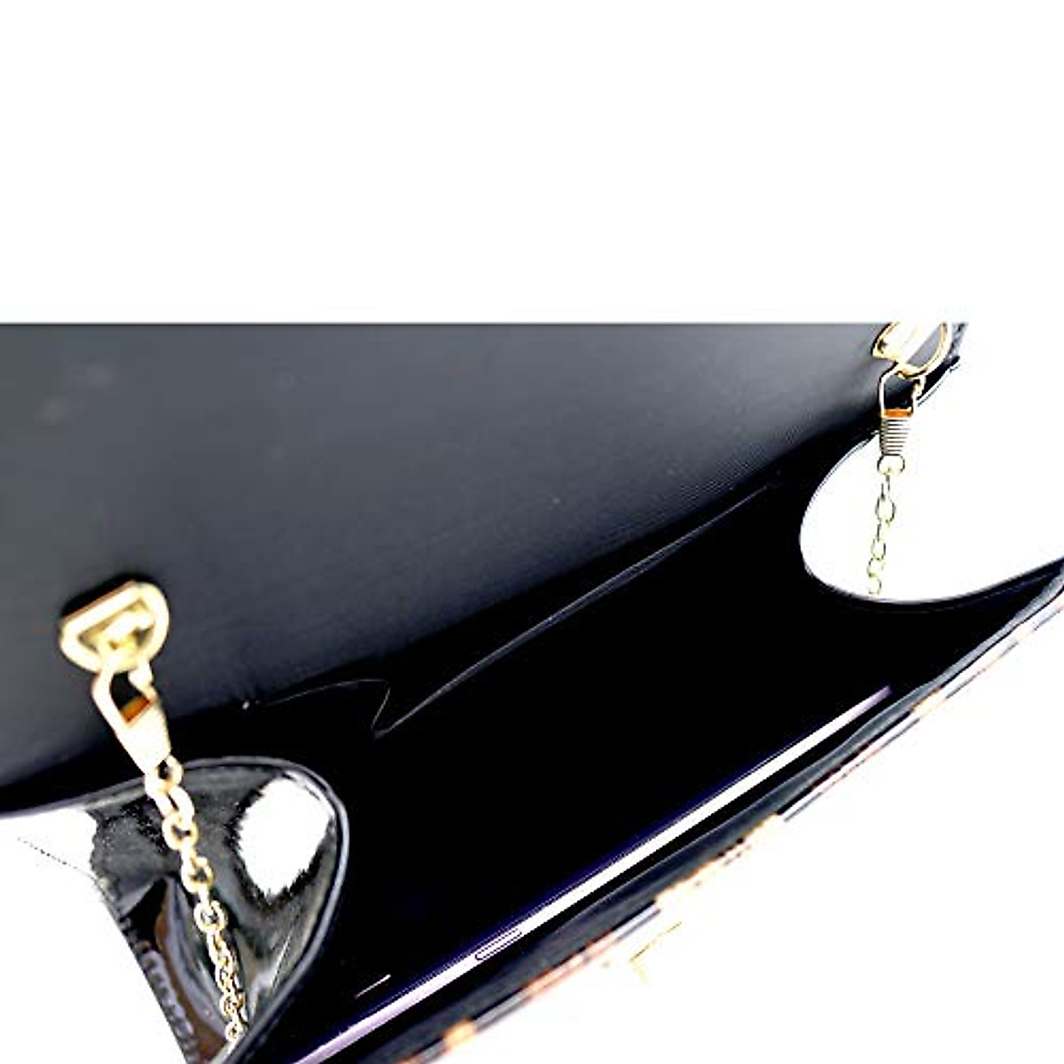 Leopard Print Glossy Faux Leather Clutch Purse Shoulder Bag with Chain Strap (Turn-lock Flap - 1Nude/Black)