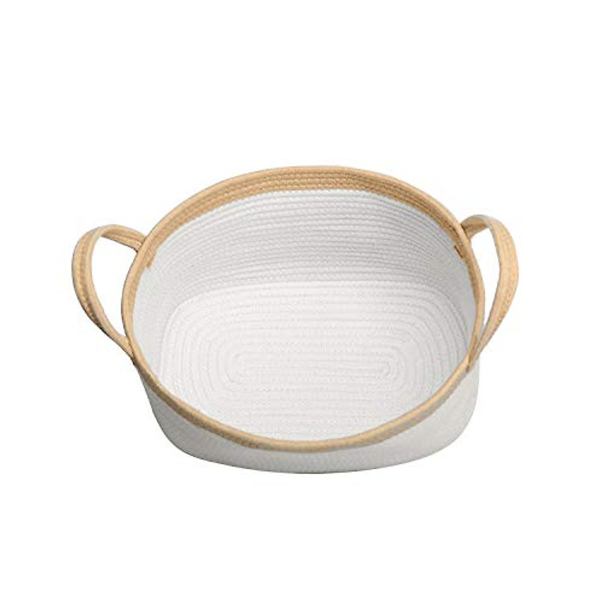 YUKIMOCOO Rope Basket with Handles, Small Storage Basket, Woven Rope Basket Baby and Kids Room Toy Storage, Towel Storage Basket, Store Basket, Basket for Candy- (S Square 21 cm 20 cm 23 cm) …