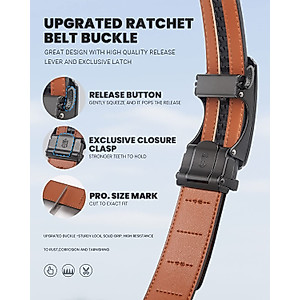 Zitahli Belt Men, Ratchet Belt Dress with 1 3/8" Premium Leather,Slide Belt with Easier Adjustable Automatic Buckle,Trim to Fit Size 40"-46"