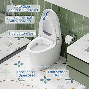 Senfot Smart Toilet with Bidet Seats, Automatic Flip and Slow Close Lid, Foot Sensor, Automatic Flush When Standing Up, Heated Seat and Night Light, Remote Control Operation, WZ2801U-3, White
