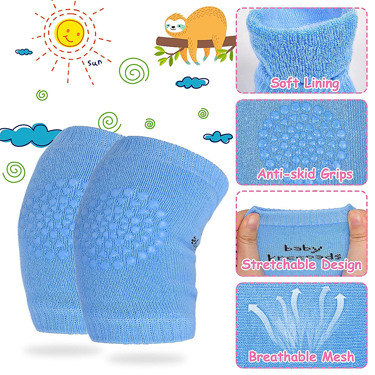 WainbowA Baby Crawling Anti Slip Knee Pads, Protect Infants & Toddlers Knees, Elbows and Legs, Unisex Baby Toddlers Kneepads, Learn to Socks Children Short Kneepads 5 Pairs, Babies Leg Warmers