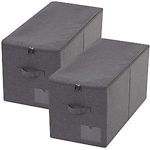 Pack of 2, Folding Clothing Wardrobe Storage Bins with Dust proof Lid, Large Size Storage Baskets for Bedroom Closet, Wardrobe Organizer, Such as Sweaters, Down Jackets, Blankets, Black Gray