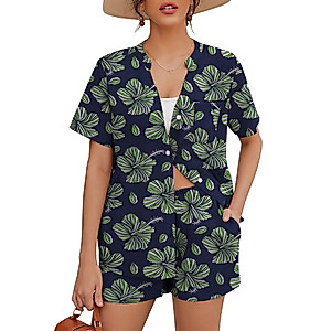 Ekouaer Pajamas Set Soft Button Front Pj Set Soft Loungewear Set Women Sets 2 Piece Outfits (Navy Pattern,S)