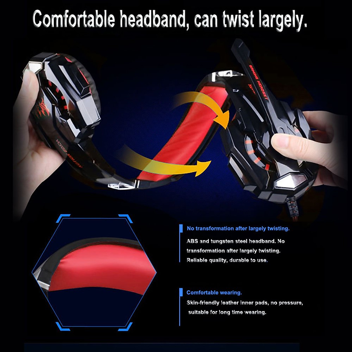 KOTION EACH G9000 Gaming Headset, 3.5mm LED Light Game Headset for PlayStation 4 PS4 with Microphone for Laptop, Tablets, Computers, iPhone and Smartphones (Blue in Black)