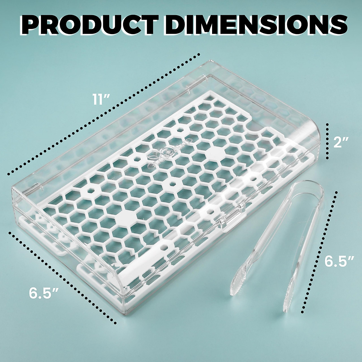 GlossyEnd Bacon Keeper Storage Container with Tong, Deli Meat Storage Container with Perforated Tray for Freshness, Clear Durable Plastic - Dishwasher and Freezer Safe - Size: 11” x 6.5” x 2”
