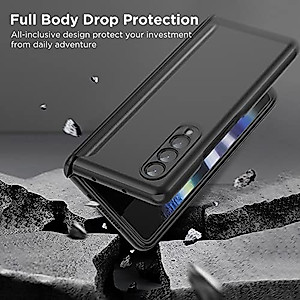 MAKAVO Slim Thin Z Fold 3 Case with Hinge Coverage, Screen Protector, Matte Hard Shockproof Full Body Protection Phone Cover for Samsung Galaxy Z Fold 3 5G (Black)