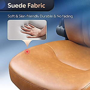 DEVAISE Computer Office Chair, High Back Ergonomic Desk Chair with Adjustable Flip-up Armrests, Lumbar Support and Thick Headrest, Executive Suede Fabric Swivel Task Chair, Brown