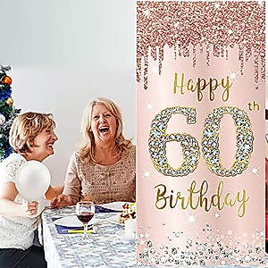 60th Birthday Door Banner Decorations for Women, Pink Rose Gold Happy 60th Birthday Door Cover Backdrop Party Supplies, Large Sixty Year Old Birthday Poster Sign Decor