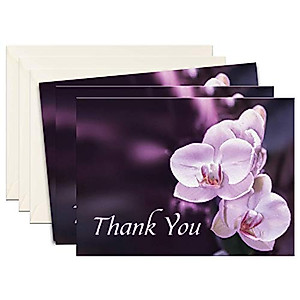Funeral Thank You Cards - Sympathy Bereavement Thank You Cards With Envelopes - Message Inside (25, Purple Orchid)