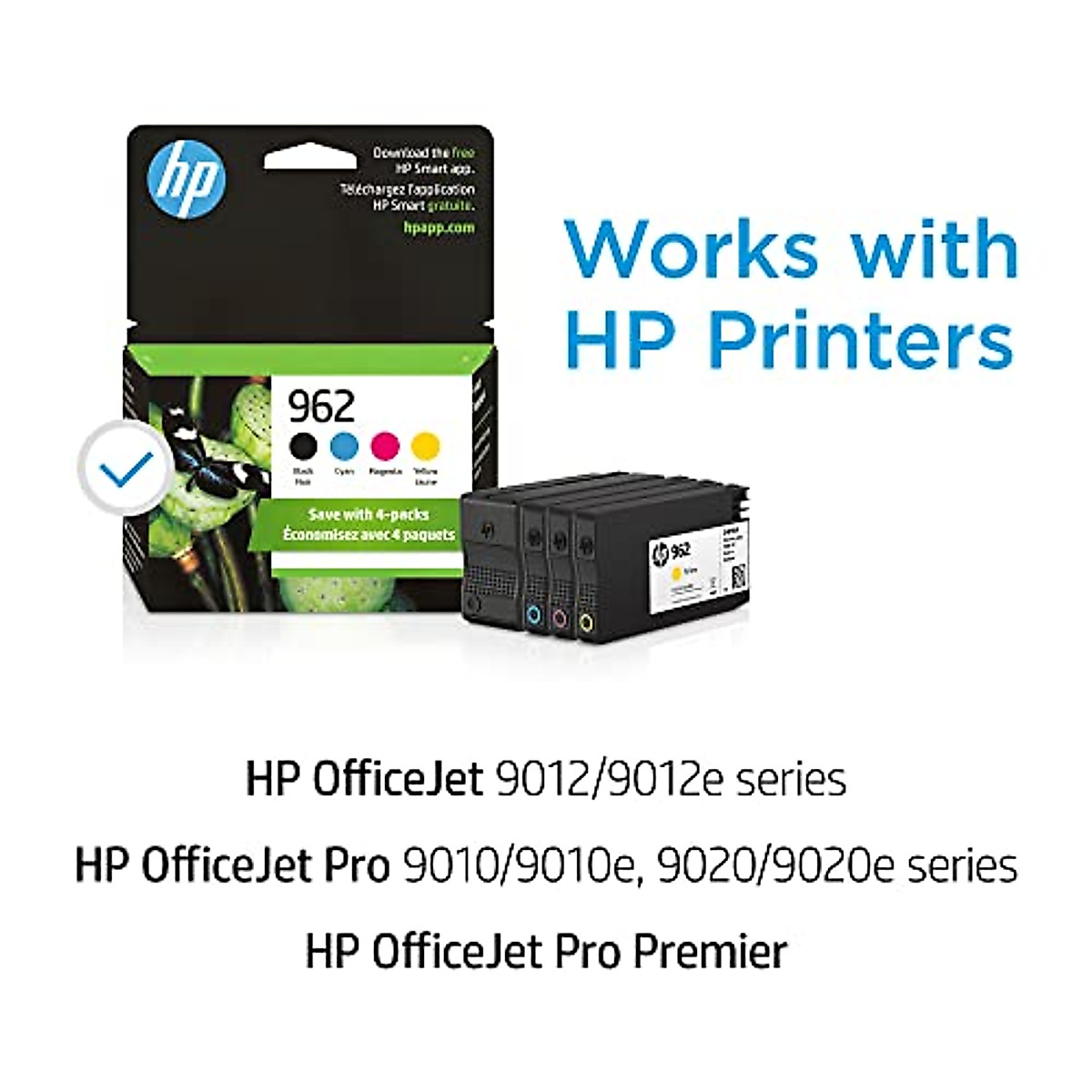Original HP 962 Black, Cyan, Magenta, Yellow Ink Cartridges (4-pack) | Works with HP OfficeJet 9010 Series, HP OfficeJet Pro 9010, 9020 Series | Eligible for Instant Ink | 3YQ25AN