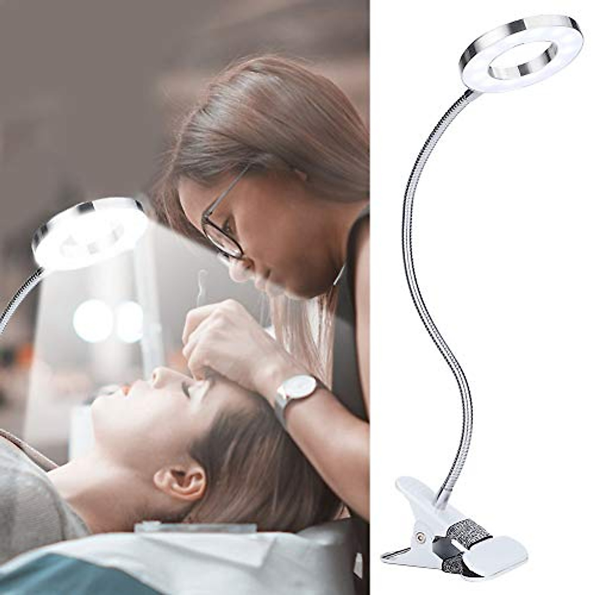Desk Lamp with Clamp, Mini LED Lamp USB Rechargeable Warm/White Light Changeable Eye Protection Bed Light for Night Reading, Tattoo, Eyelash Extension, Make Up Lamp
