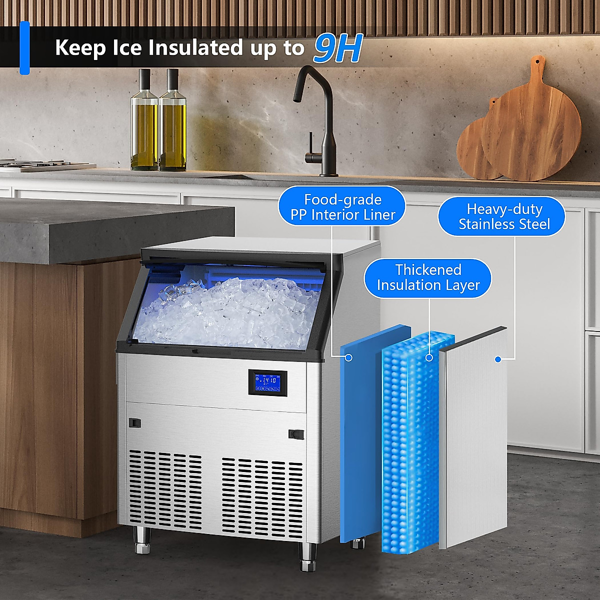 Coolake Commercial Ice Maker Machine 320lbs/24H with 120lbs Storage, Stainless Steel Under Counter Freestanding Ice Maker, Water Filter Reduce Scale up to 99% for Home Bar Restaurant, ETL Approval