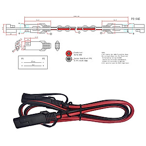 Ovitar O Ring Terminal SAE Cable - 12V-24V Quick Disconnect Extension Cable 2 Pin DC Connection Cord Plug for Camp Trailer Solar Panels Battery