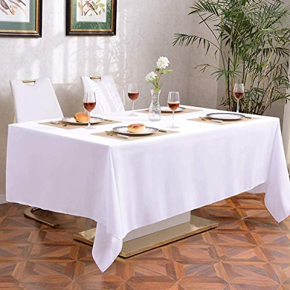 FURNLIK EVENTSDECO White Tablecloth Rectangle Table Cloth Polyester 60x84 Wrinkle Resistant, Stain Resistant Table Cloths for Banquet Vendor Wedding Buffet and Party