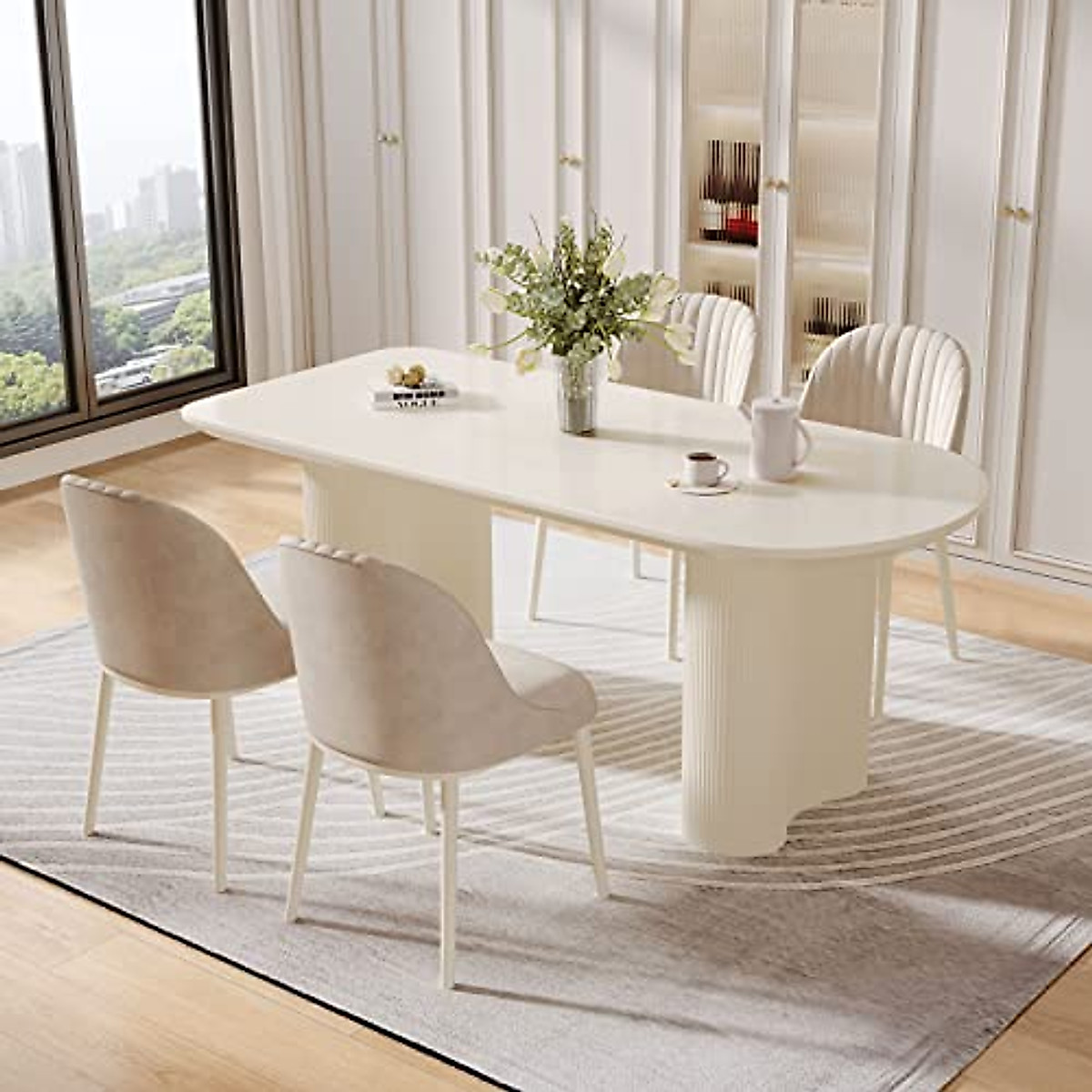 Guyii 55.11" Dining Table, Modern Kitchen Table for 6 People, Indoor Dining Table for Kitchen, Bar, Living Room, Breakfast Nook, Small Space, White